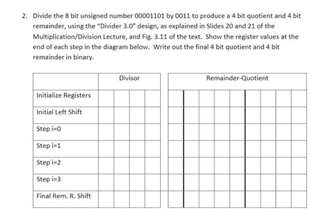 2 Divide The 8 Bit Unsigned Number 00001101 By 0011