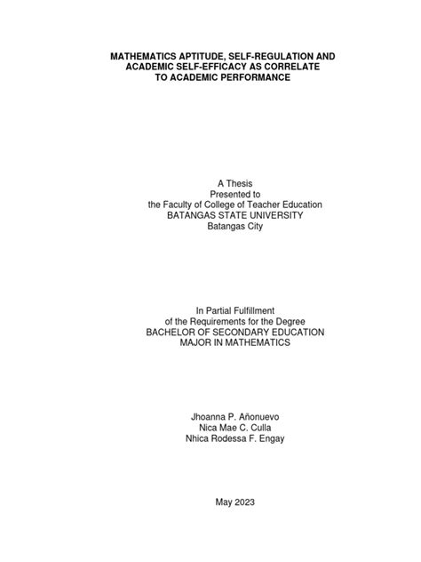 Mathematics Aptitude Self Regulation And Academic Self Efficacy As