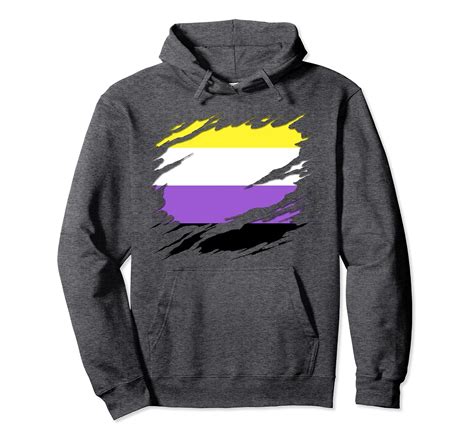 Non Binary Pride Flag Ripped Pullover Hoodie 4lvs 4loveshirt
