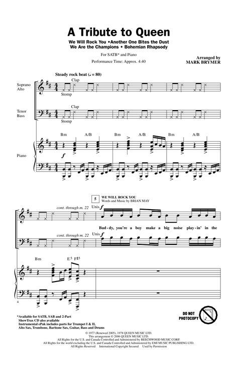 Queen A Tribute To Queen Medley Arr Mark Brymer Sheet Music And