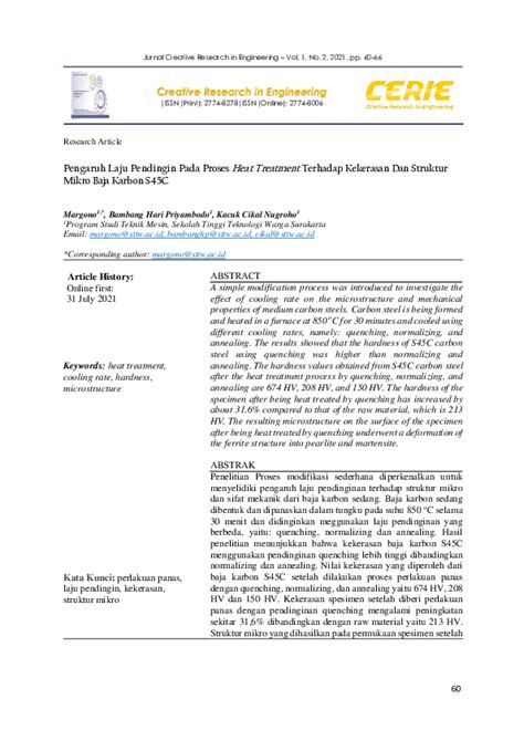Pdf Pengaruh Laju Pendingin Pada Proses Heat Treatment Terhadap