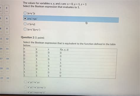 Solved The Values For Variables X Y And Z Are X 0 Y