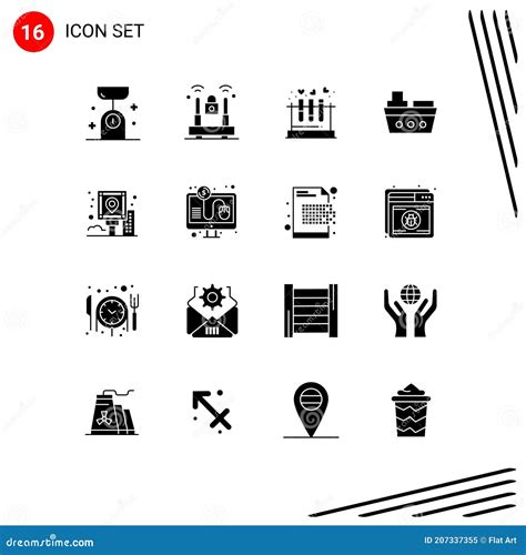16 Universal Solid Glyph Signs Symbols Of Vehicles Marine Protection Boat Heart Stock Vector