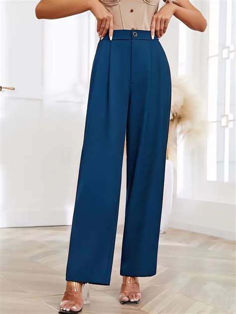 Solid High Waist Pockets Stylish Pants Elegant Long Length Temu New