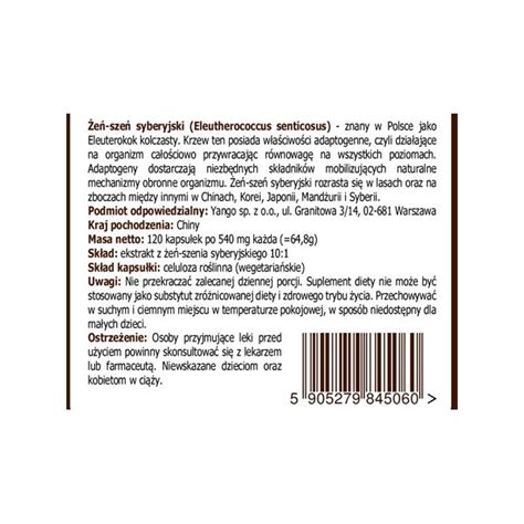 Żeńszeń Syberyjski Ekstrakt 101 120 Kapsułek