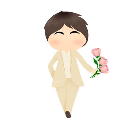 Hombre Chibi En Traje Sosteniendo Un Ramo De Flores Png Sin Rostro Flor Romántico Png Y Psd