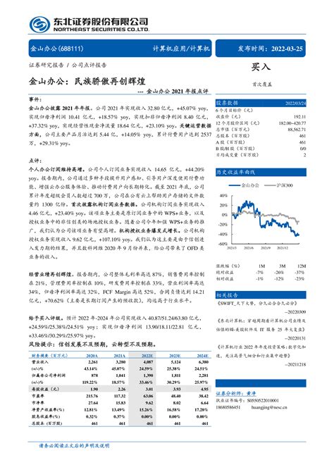 金山办公（688111）2021年报点评：民族骄傲再创辉煌 洞见研报 行业报告