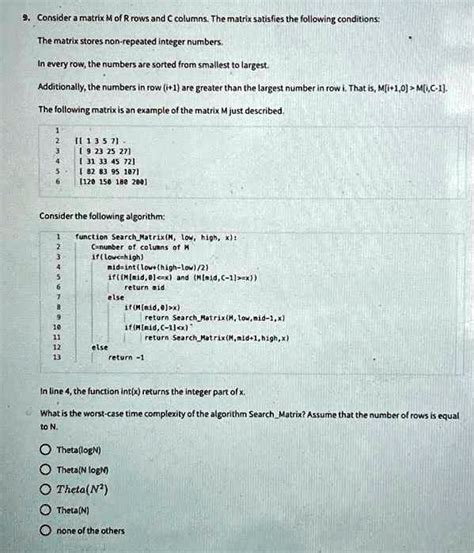 9 Consider A Matrix M Of R Rows And C Columns The Matrix Satisfies The Following Conditions The