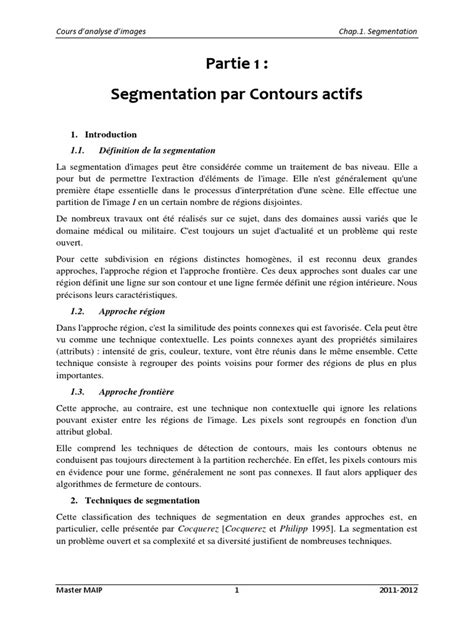 Chap1 Segmentation Par Contours Actifs Pdf Courbe Segmentation D