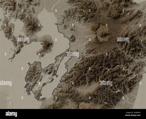 Kumamoto Prefecture Of Japan Elevation Map Colored In Sepia Tones