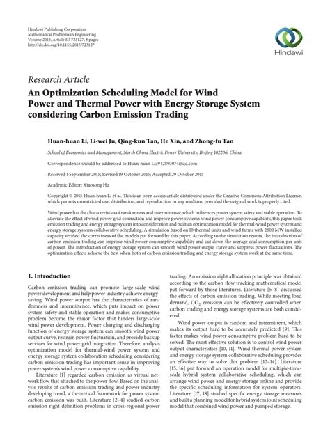 Pdf An Optimization Scheduling Model For Wind Power And Thermal Power