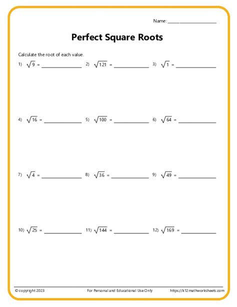 Square Roots Cube 4th 5th And 6th Roots K12 Math Worksheets