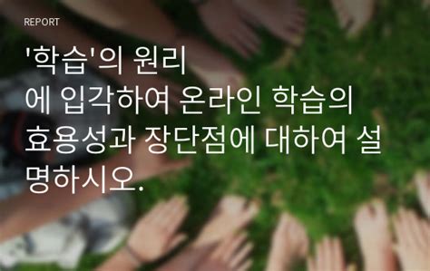학습의 원리에 입각하여 온라인 학습의 효용성과 장단점에 대하여 설명하시오 레포트