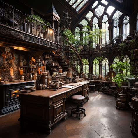 Gothic Kitchen With Vintage Pots And Pans