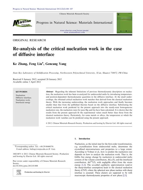 Pdf Re Analysis Of The Critical Nucleation Work In The Case Of