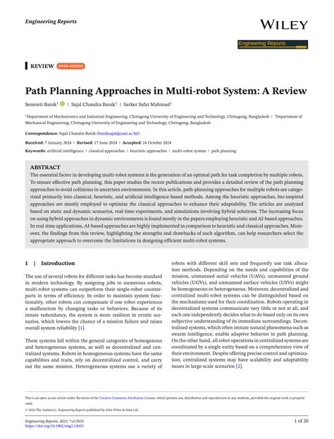 pdf path planning approaches in multi‐robot system a review