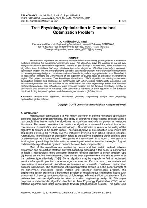 Tree Physiology Optimization In Constrained Optimization Problem Pdf