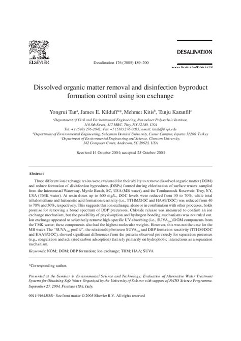 Pdf Dissolved Organic Matter Removal And Disinfection Byproduct
