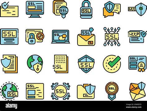 SSL Certificate Icons Set Outline Set Of SSL Certificate Vector Icons Thin Line Color Flat On