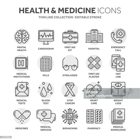 건강 관리 의학입니다 첫 번째 지원입니다 의료 혈액 검사와 진단 심장 제품입니다 환 약 그리고 마약입니다 얇은 라인 블랙 웹
