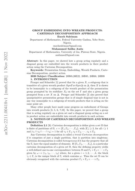 Pdf Group Embedding Into Wreath Products Cartesian Decomposition