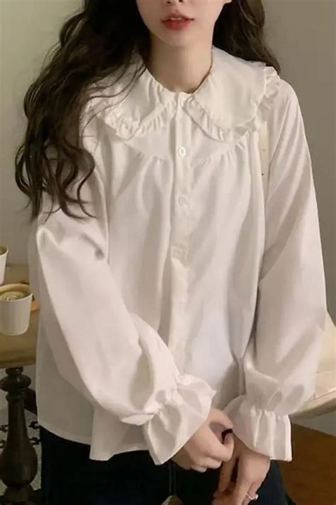 Long Sleeve Retro Doll Collar Blouse Shirt Tomscloth
