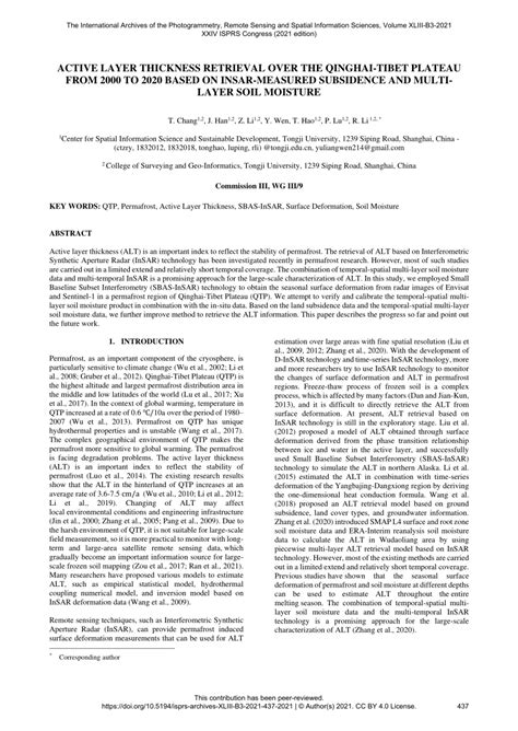Pdf Active Layer Thickness Retrieval Over The Qinghai Tibet Plateau From 2000 To 2020 Based On