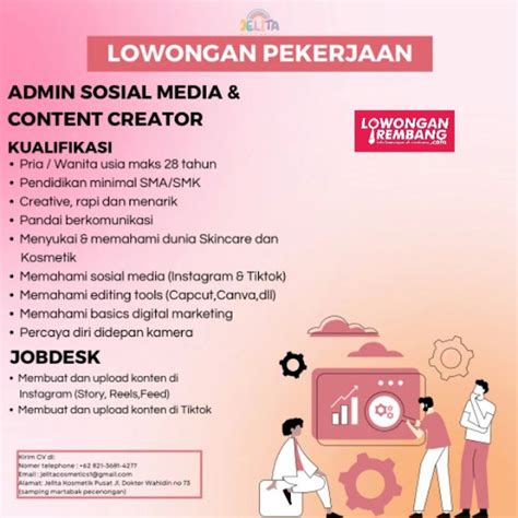 2 Lowongan Kerja Pegawai Admin Sosial Media Dan Konten Kreator Toko
