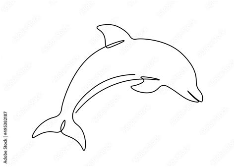 Dolphin Single Line Abstract Contour Silhouette Of A Dolphin Art Drawing With One Continuous