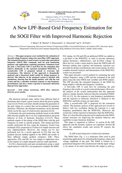 Pdf A New Lpf Based Grid Frequency Estimation For The Sogi Filter