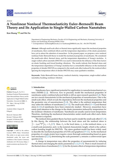 Pdf A Nonlinear Nonlocal Thermoelasticity Eulerbernoulli Beam Theory