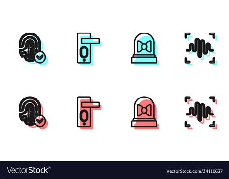 Set Line Motion Sensor Fingerprint Door Lock Vector Image