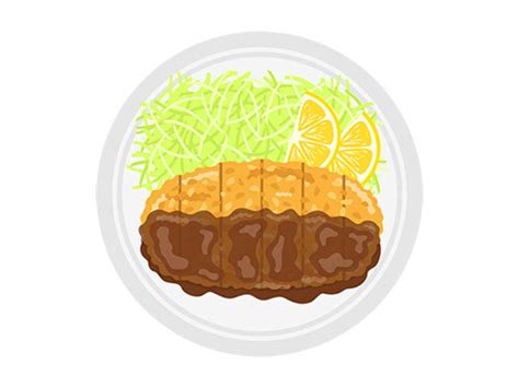 皿に盛り付けられた、ソースをかけた、トンカツのイラスト イラストセンター有料素材販売