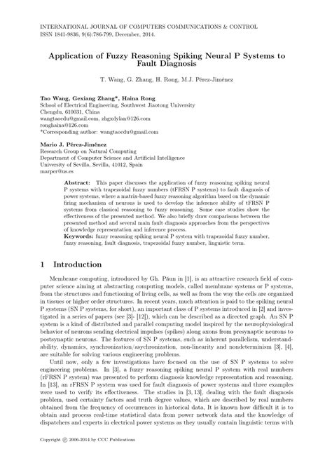 pdf application of fuzzy reasoning spiking neural p systems to fault