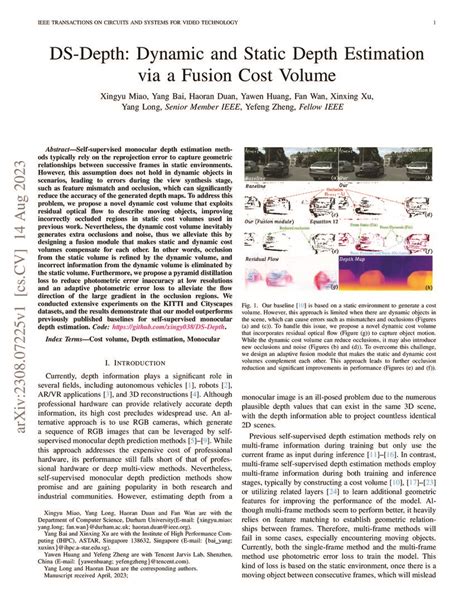 ds depth dynamic and static depth estimation via a fusion cost volume