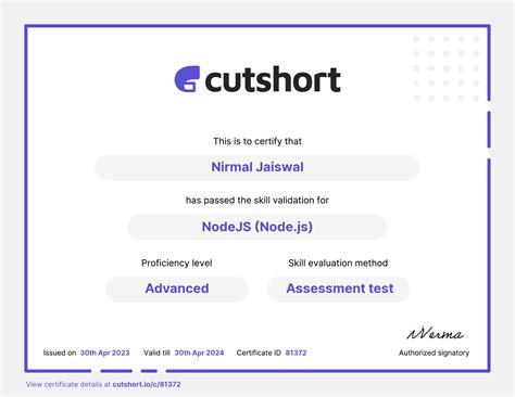 Nirmals Skill Certificate For Nodejs Nodejs Cutshort