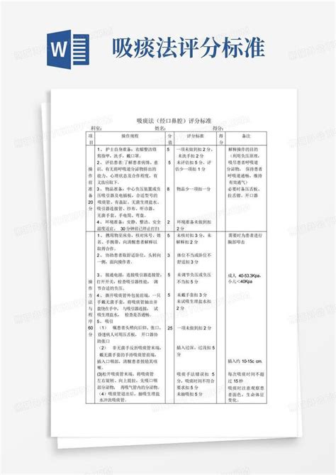 吸痰法评分标准word模板下载编号qemmxbad熊猫办公
