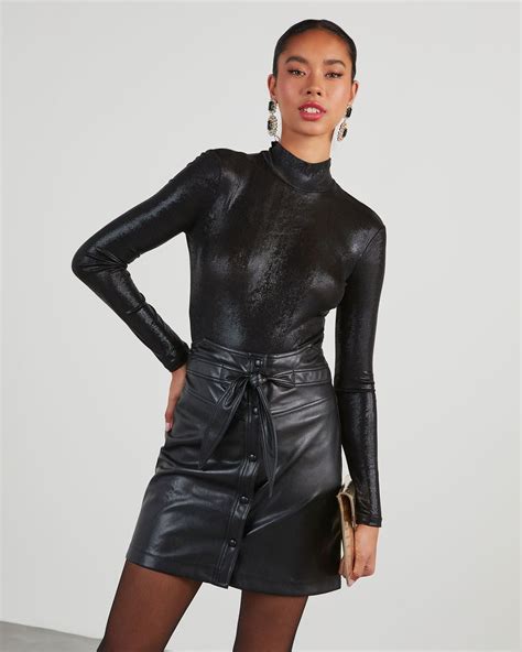 Moody Metallic Mock Neck Bodysuit In 2024 Western Wear Dresses
