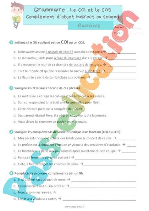Le COI et le COS Complément dobjet indirect ou second Exercices de