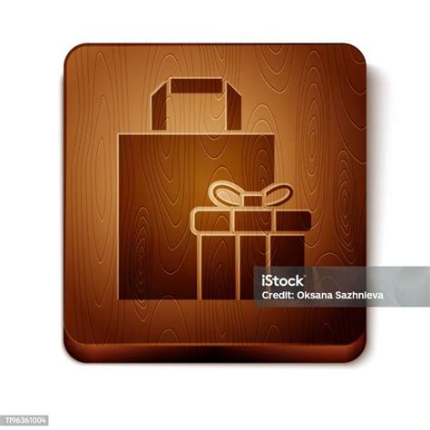 흰색 배경에 격리 된 갈색 선물 상자 아이콘입니다 나무 사각형 버튼입니다 벡터 일러스트레이션 기념일에 대한 스톡 벡터 아트 및 기타 이미지 Istock
