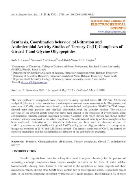 Pdf Synthesis Coordination Behavior Ph Titration And · Titrant Was Prepared And
