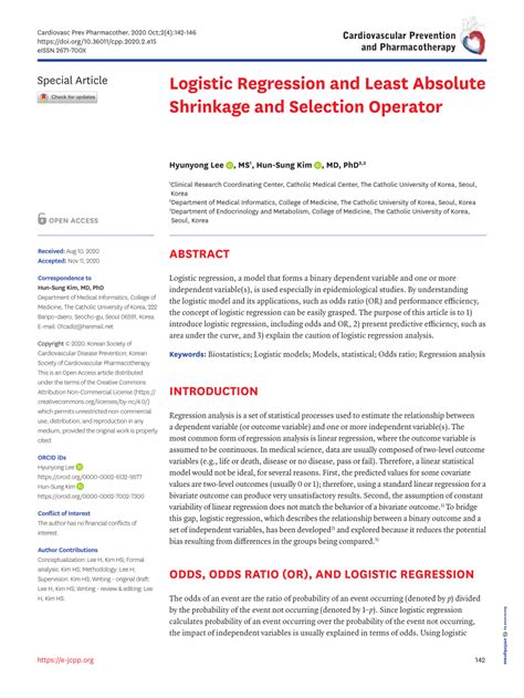 Pdf Logistic Regression And Least Absolute Shrinkage And Selection