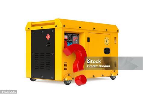 큰 노란색 외부 보조 발전기 디젤 장치 비상 사용 빨간색 물음표 3d 렌더링 0명에 대한 스톡 사진 및 기타 이미지 0명 가솔린 고름 Istock