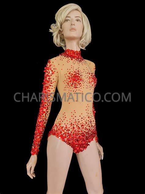 Nude Illusion Red Sequin Accented Dance Bodystocking