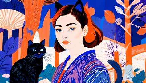 Mujer Con Papel Tapiz De Gato Imagen Generada Con Ia