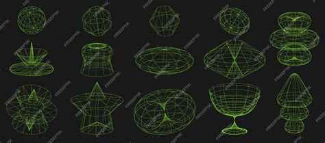 Premium Vector Geometry Wireframe Shapes And Grids In Neon Green