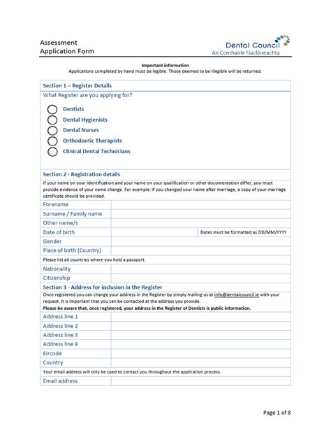 Assessment Application Form Pdf Dentist Identity Document