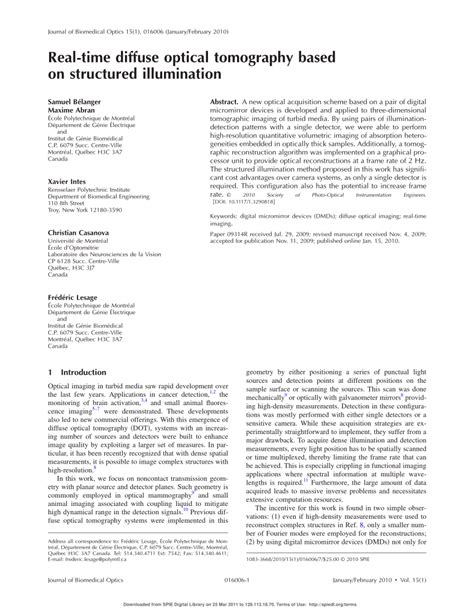 PDF Real Time Diffuse Optical Tomography Based On Structured Illumination