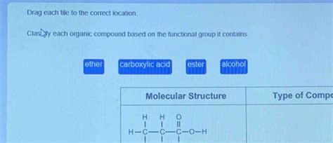 Drag Each Tile To The Correct Location Clas Y Each Organic Compound Based On The Function