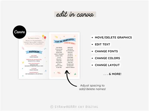 Editable Graduation Program Template Printable Ceremony Program Canva Template Prebabe
